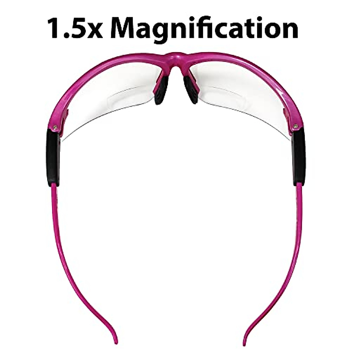 Global Vision Eyewear Cougar Bifocal Women's Safety Glasses Dark Pink Nylon Frame Clear Lenses (Pink 1.50)