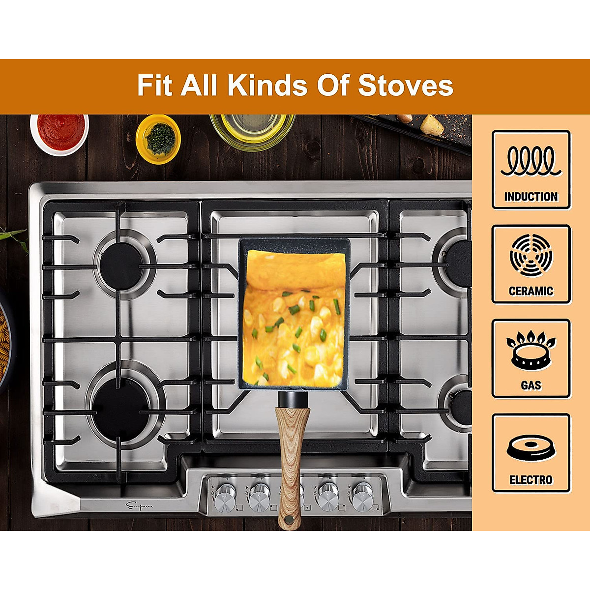 BaronCara Tamagoyaki Pan with Spatula and Brush, Egg Pan, Japanese Nonstick Omelette Pan, Rectangle Tamago Pan, Small Frying Pan, 7.5" x 5.5", Grey