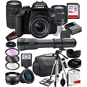800D (Rebel T7i) DSLR Camera with 18-55mm is STM Zoom Lens & 75-300mm III Lens Bundle + 420-800mm Zoom Telephoto Lens + 64GB Memory, Case, Tripod, Filters and More
