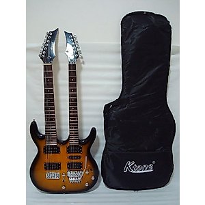 Ktone 6/7 String Electric Double Neck Guitar with Padded Gig Bag, Sunburst