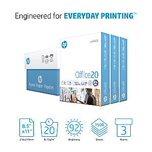 HP Printer Paper | 8.5 x 11 Paper | Office 20 lb | 3 Ream Case - 1500 Sheets | 92 Bright | Made in USA - FSC Certified | 112090C
