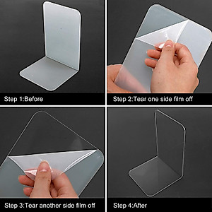 Jekkis 8pcs Clear Bookends Acrylic Book Ends for Shelves Heavy Duty Bookends Plastic Bookends for Home Office Library , Book Stopper, Desktop Organizer, 7.3” x 4.8” x 4.8”