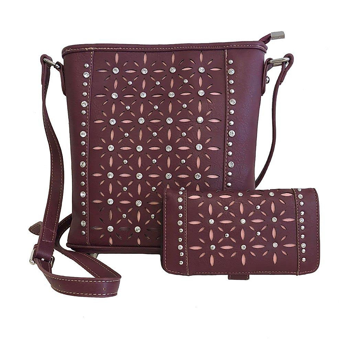 American Bling Concealed Carry Flower and Rhinestone Crossbody Purse and Wallet