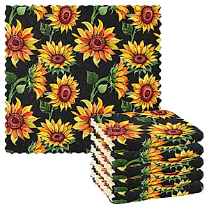 ALAZA Sunflower Floral Black Watercolor Stylish 6 Pack Kitchen Towels Dish Bar Tea Towel Dishcloths Fast Drying Super Soft 11 x 11 inches