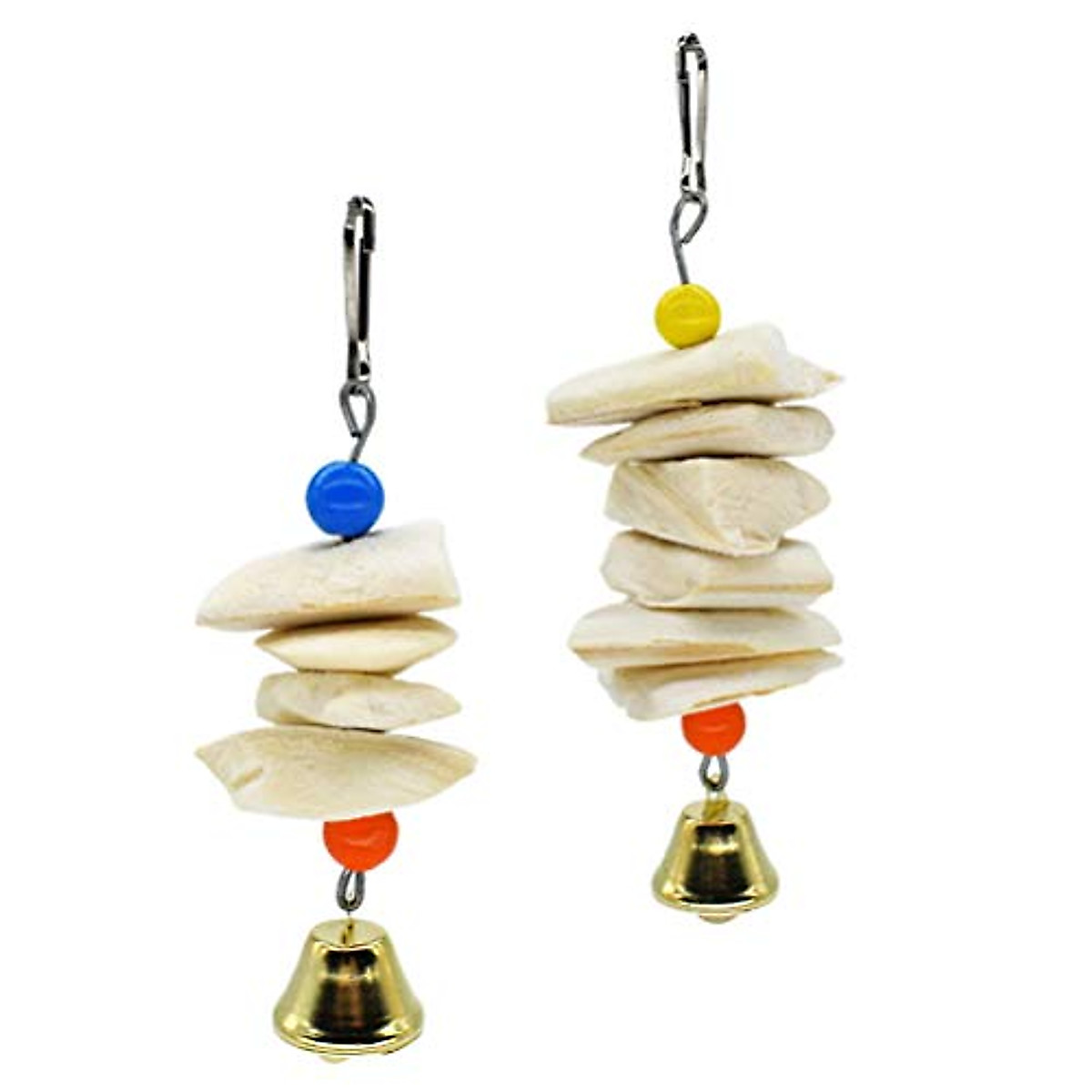 balacoo 2 Pcs Parrot Bird Chewing Toy Cuttlebone Beak Grinding Stone Parrot Bite Tearing Toy Bird Cage Toys with Bell for Budgies Hamster Chinchilla Rabbit Random Color