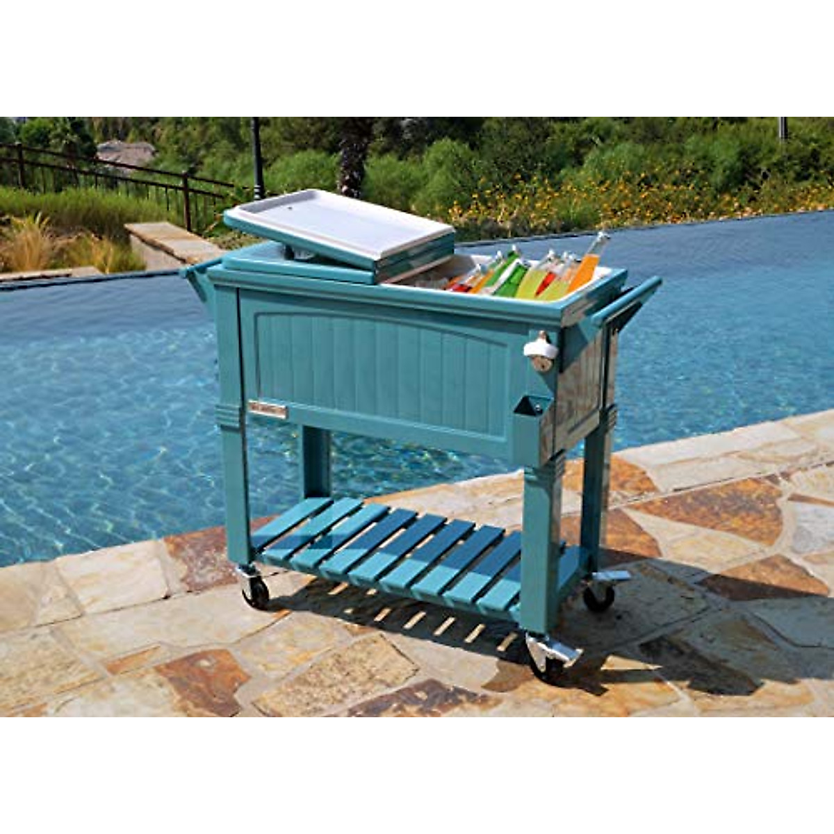 Permasteel PS-203F1-TEAL-AM 80 Quart Portable Rolling Patio Cooler, Teal