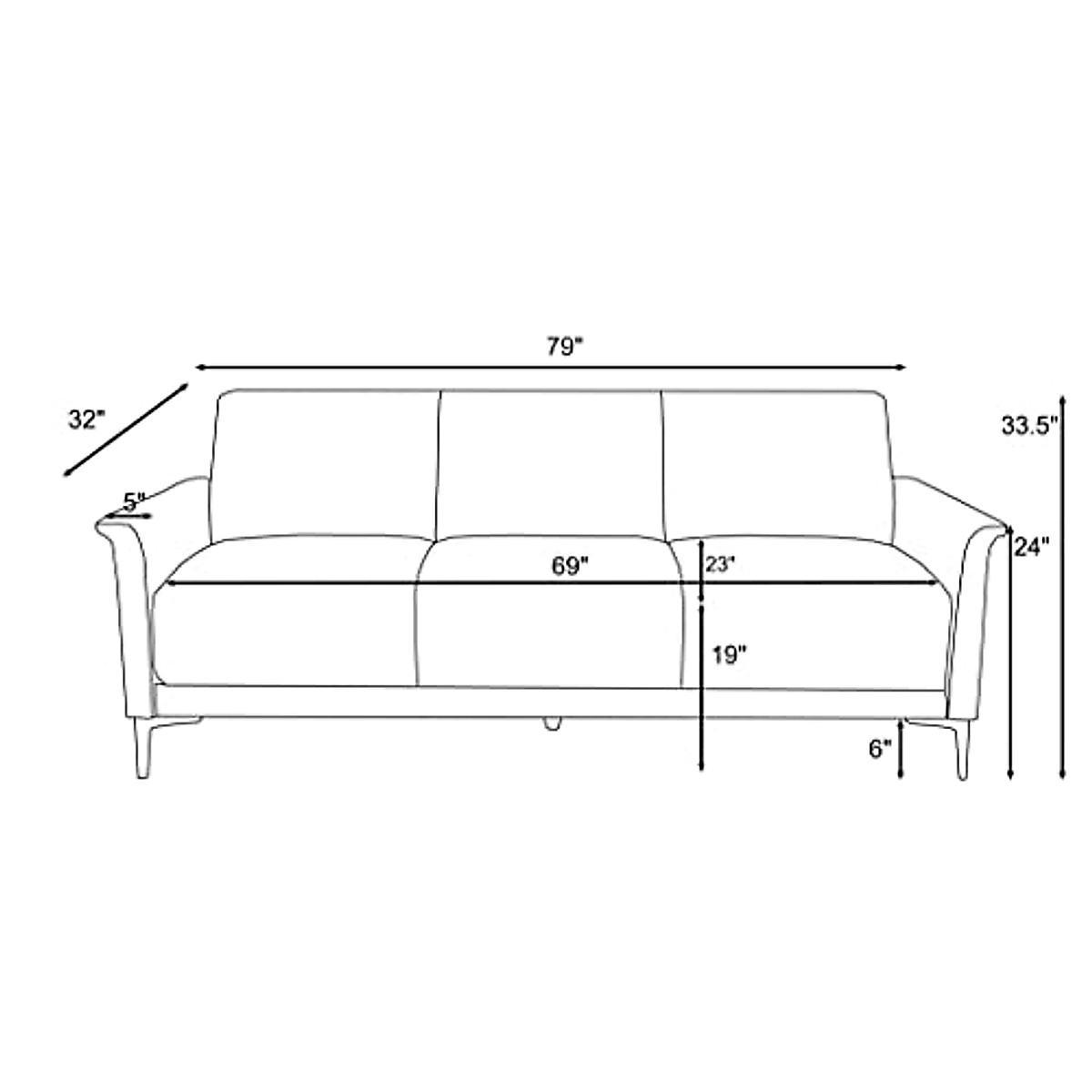 Meeyar Comfortable 3 Seater Sofa Couch, Modern Grey Upholstered Fabric Sofa for Living Room, Comfy Sofas Couches for Office Bedroom Apartment, Metal Sofa Legs, Foldable Tray Arm, 79 Inches