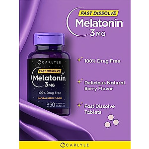 Carlyle Melatonin 3mg Fast Dissolve Tablets | 350 Count | Low Dose and Drug Free | Vegan, Non-GMO, Gluten Free