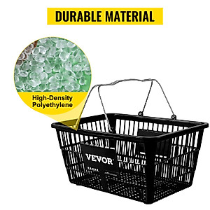 VEVOR Shopping Basket, Set of 12 Black, Durable PE Material with Handle and Stand, Basket Dimension 16.9"L x 11.8"W x 8.07"H and Used for Supermarket, Retail, Grocery- Holds 21 L of Merchandise