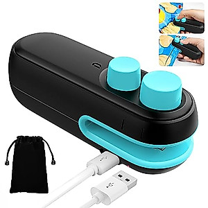 Mini Bag Sealer, 2 in 1 Chip Bag Sealer Heat Seal with Cutter Rechargeable Handheld Bag Resealer for Snacks Heat Sealer Machine Keep Food Chips Cookies Fresh, Sellador de Bolsas Plasticas
