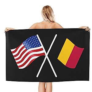 ADOSIA American and Belgium Flag Beach Towel 32x52in Oversized Soft Absorbent Beach Towel