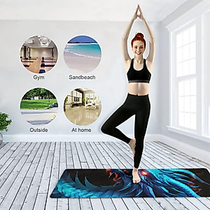 GOODOLD Blue Dragon Yoga Mat, 71 x 26 Inch Non-slip Yoga Mats Folding Travel Exercise Mat Indoor Outdoor Gym Pilates with Storage Bag for Women Men