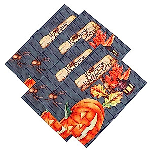 HEMOTON 8 pcs Tablemats - Movie Pumpkin Room Nights X Decor Mat- Scary for Halloween Pads Inch Placemat Home Cloth Mat Dining Party Pattern Table Sunflower Orange and
