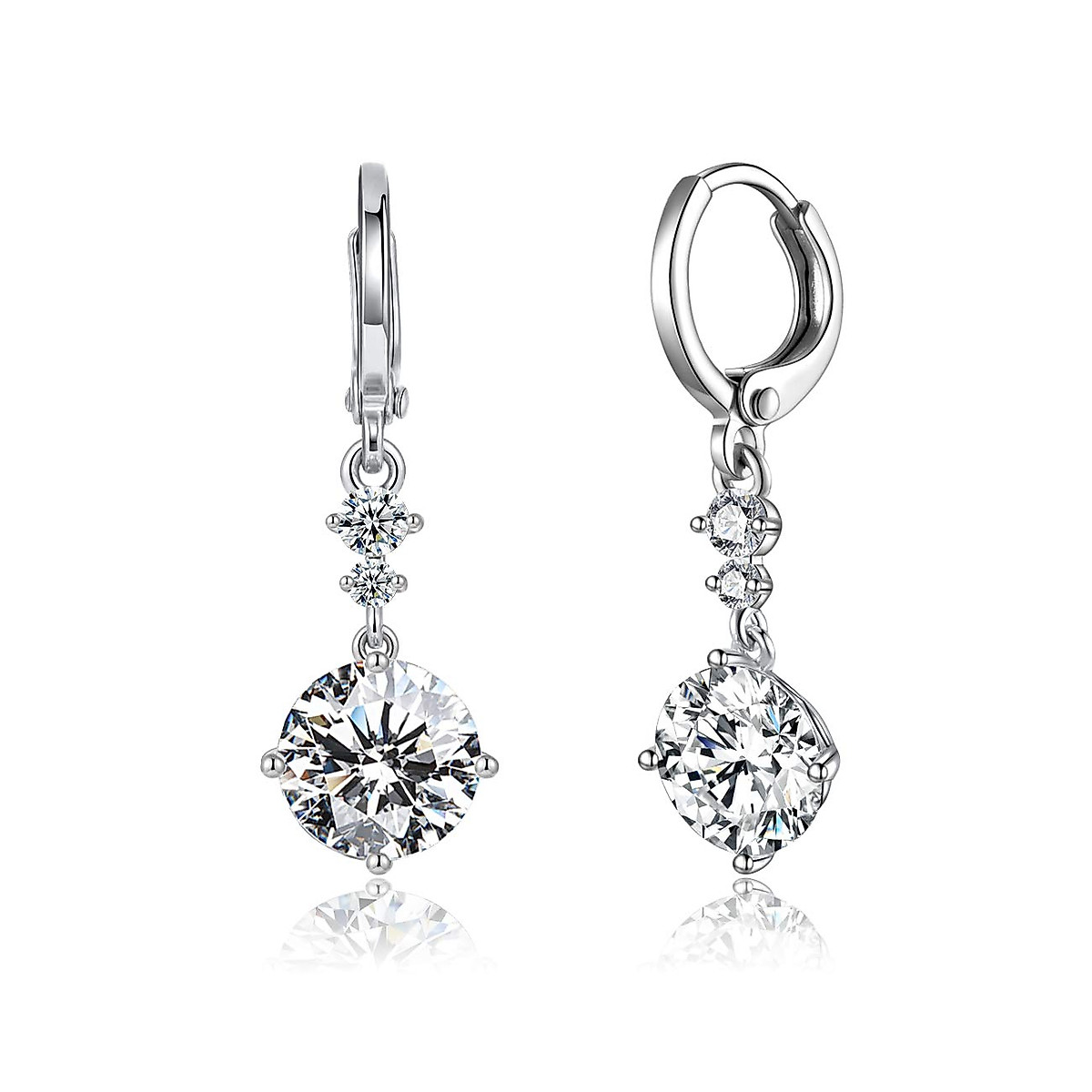 Drop Dangle Earrings Leverback 9MM 2.75ct and 2pcs Small CZ Cubic Zirconia Design 15K White Gold Plated with Hypoallergenic Hoops Gorgeous Gift for Women