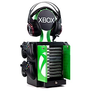 Numskull Official Xbox Series X Game Storage Locker, Headphone Stand and Controller Holder - Stores 10 Games or Blu-Ray Disc Cases, 4 Xbox Controllers
