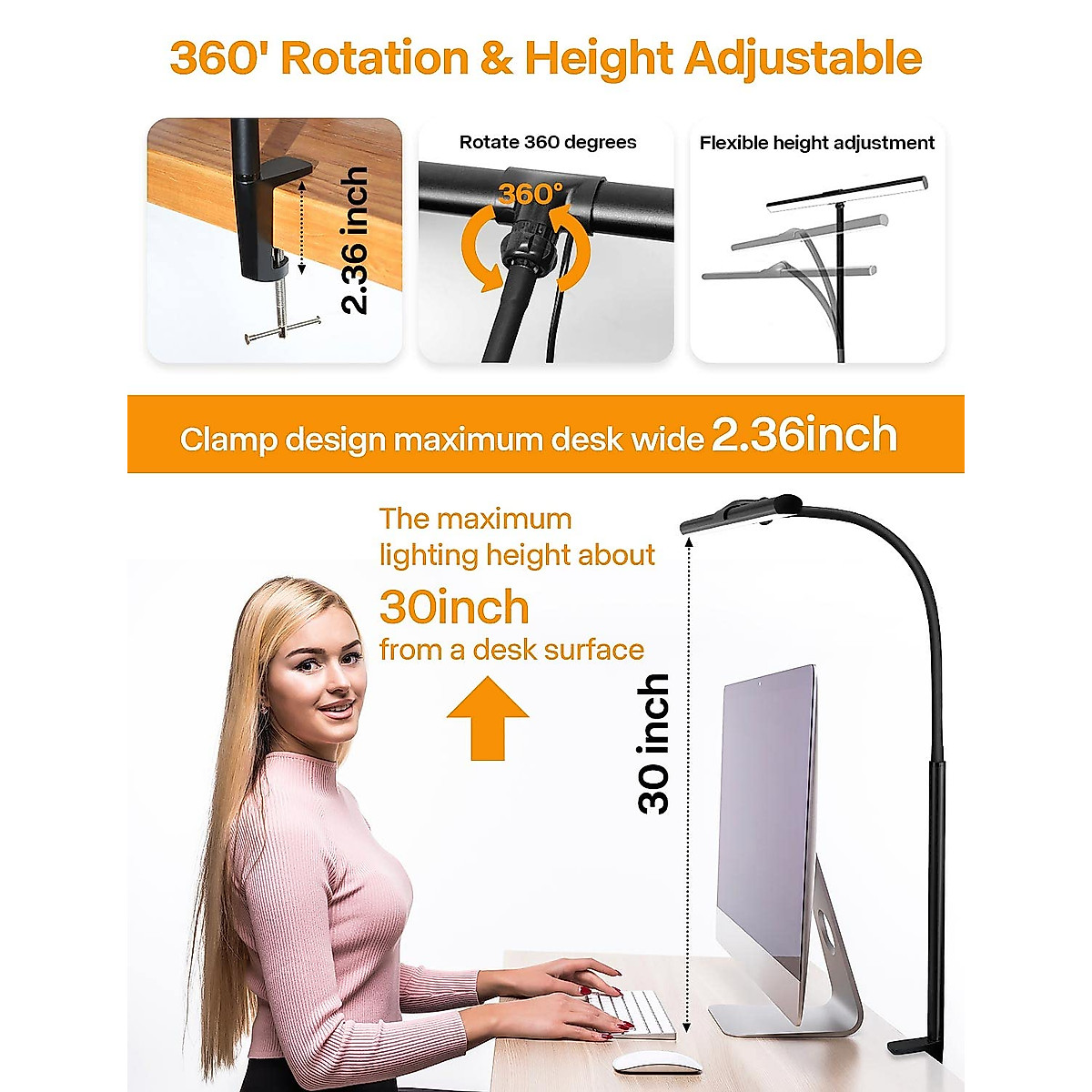 ACNCTOP Desk Lamp for Office Home - Eye-Caring Architect Task Lamp 25 Lighting Modes Adjustable LED Desk Lamp Flexible Gooseneck Clamp Light for Workbench Drafting Reading Study (Black)