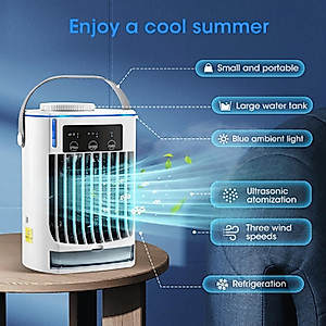 Portable Air Conditioner, 3 in 1 Personal Air Cooler Evaporative Air Cooling Fan with 3 Wind Speeds, Large Water Tank, Ultra Quiet Mini Air Cooler for Bedroom Home Office
