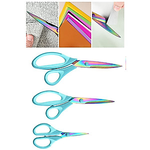 JISTL Craft Scissors Sharp Blades Fabric Scissors Rubber Soft Grip Handle Multipurpose Scissors Suitable for Sewing/Arts/Crafts/Office/School and Home (Blue 3Pcs)