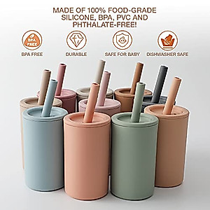 TOPGOMES Toddler Straw Cup, Food Grade Silicone Training Cup for Baby, Come with Straw Brush, BPA Free, 7 oz (Dusty Lilac)