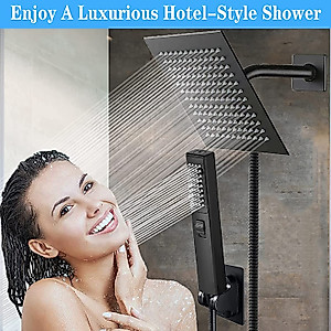 Shower Head, Rain Shower Head with Handheld,High Pressure 6'' Rainfall Stainless Steel Shower Head / 2 Settings Handheld Shower Combo with Shower Holder and 78'' Explosion-Proof Hose (Black)