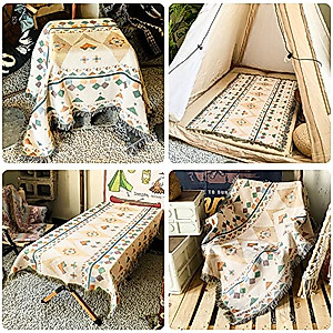 HKCDUUT Boho Throw Blanket - Soft Warm Knit Blanket with Tassels, Woven Cotton Aztec Blanket, Native American Blanket, Southwestern Decorative for Travel Couch Bed Camping Farmhouse Outdoor