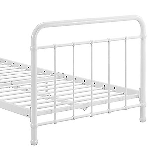DHP Beaumont Iron Metal Platform Bed with Transitional Design Headboard and Footboard, Adustable Base Height for Underbed Storage, No Box Spring Needed, Queen, White