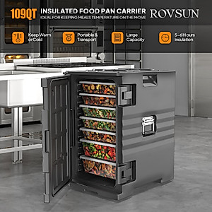 ROVSUN 109 QT Insulated Food Pan Carrier, Hot Box Food Warmer w/Wheels Double Buckles and Handles, Stackable Hot Boxes for Catering Restaurant Canteen Family Party