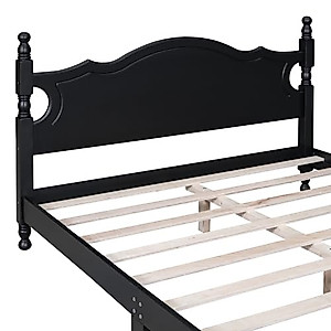 Wekity Queen Size Wood Platform Bed Frame,Retro Style Platform Bed with Wooden Slat Support (Black)