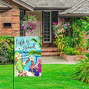 Morigins Flip Flops on Summer Beach Life is good Decorative Welcome Garden Flag 12.5X18 inch