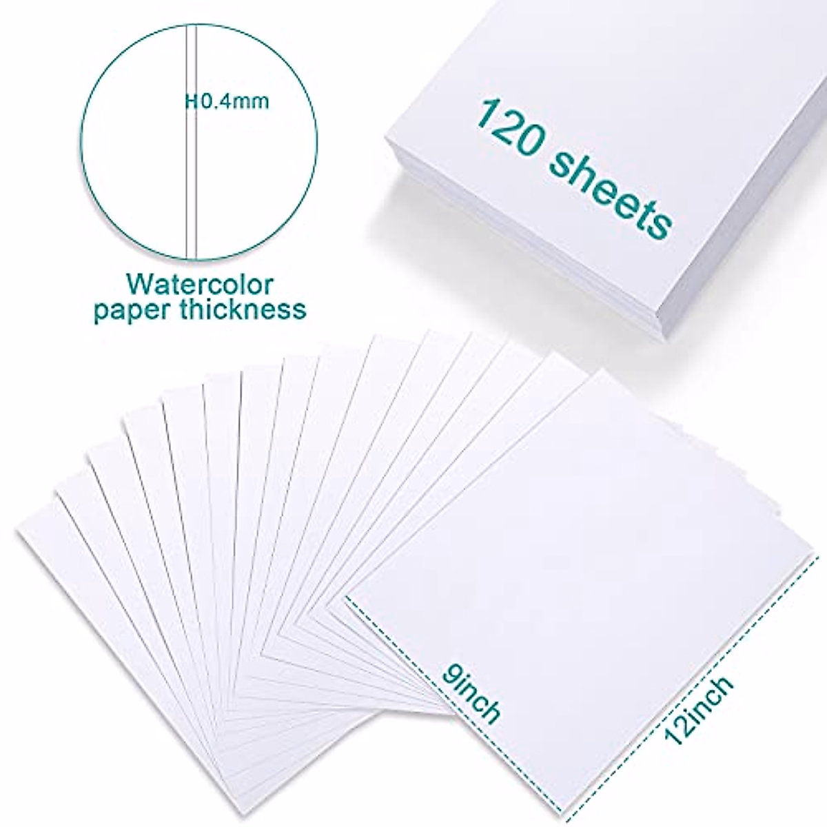 120 Sheets Cotton Watercolor Paper Cold Press Paper Pack for Kids Students Adults Watercolorist Beginning Artists (230gsm, 9 x 12 Inch)