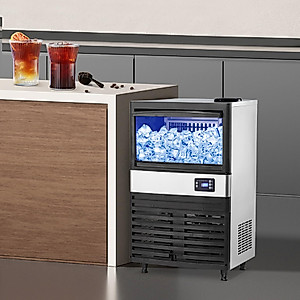 Commercial Ice Maker Machine, 120lbs/24H Under Counter Ice Maker Machine Stainless Steel with 26lbs Ice Storage Bin, Freestanding Ice Maker for Restaurant Bar Home Office Cafe, 2 Water Inlet Modes