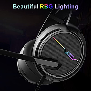 Jeecoo V20U USB Pro Gaming Headset for PC - 7.1 Surround Sound Headphones with Noise Cancelling Microphone- Memory Foam Ear Pads RGB Lights for Laptops