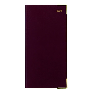 LETTS Classic Weekly/Monthly Planner, 12 Months, January to December, 2022, Week-to-View with Appointments, Gold Corners, Horizontal, 6.625" x 3.25", Burgundy (C32SBY-22)