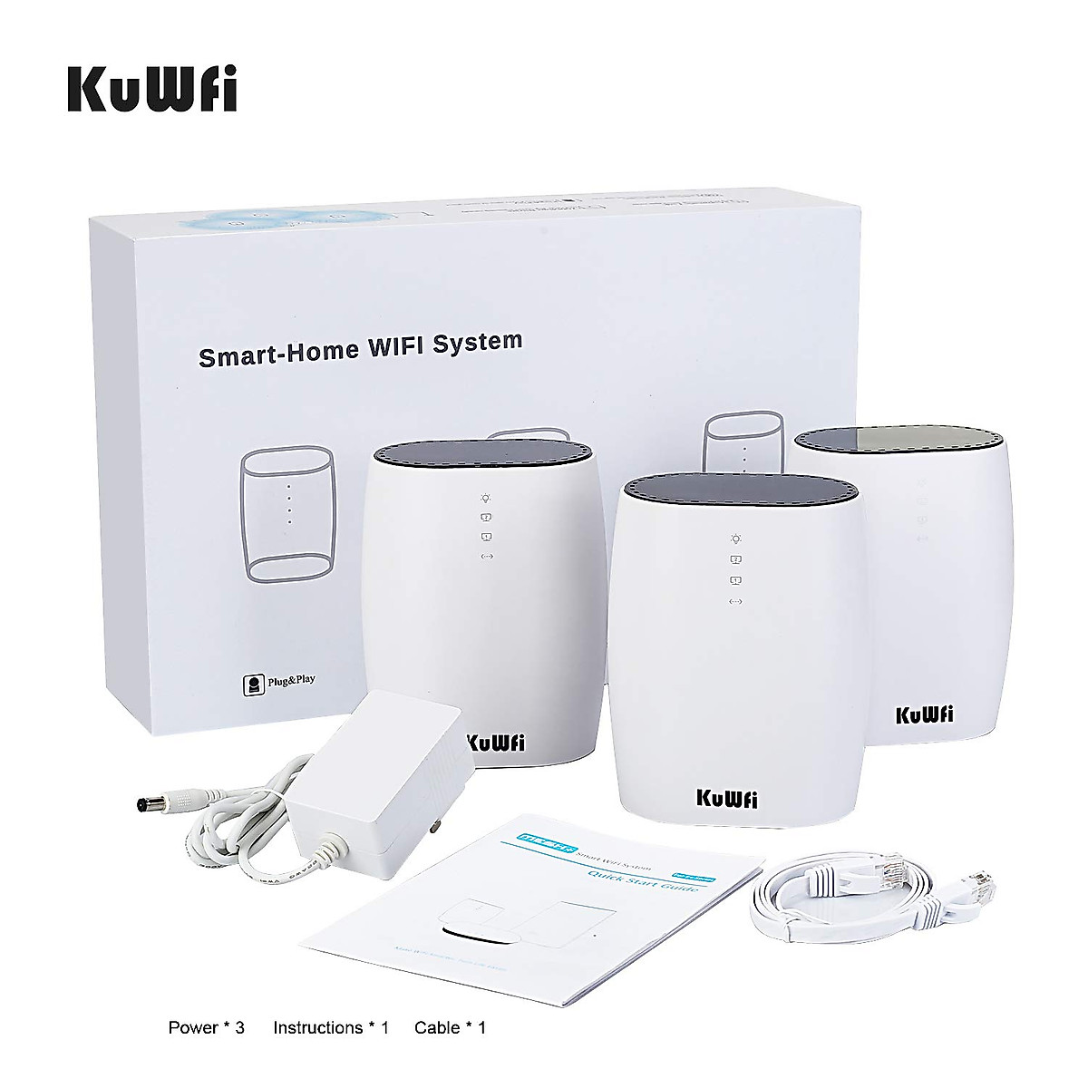 KuWFi Whole Home Mesh WiFi System 3-Pack AC3600 High Speed Seamless Roaming WiFi Network Dual Band 2.4G&5.8G Router for Whole Home Coverage