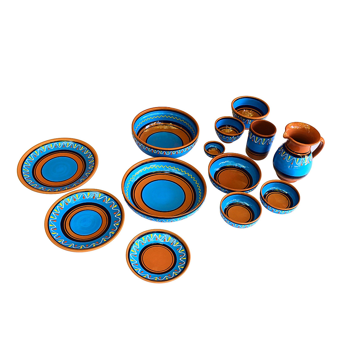 Canyon Cactus Ceramics Spanish Terracotta Set Of 3 Small Dipping Bowls, Blue
