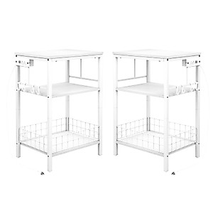 MOFAIN End Table with Charging Station and USB Ports, 3-Tier Table Shelf with Storage and Hooks, Side Table for Small Space in Living Room, Bedroom and Balcony (White,2)