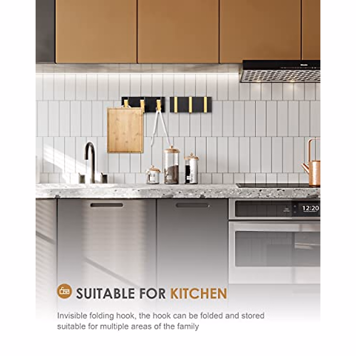 MrsJeggy 2 Pack，Watertight Black Gold Wall Hook，Towel Hooks for Bathroom Wall Mounted，Folding Black Coat Hook，No Punching，Wall Mounted Hook，Door Robe Hook，Bathroom Towel Hook，Also for Balcony，Kitchen