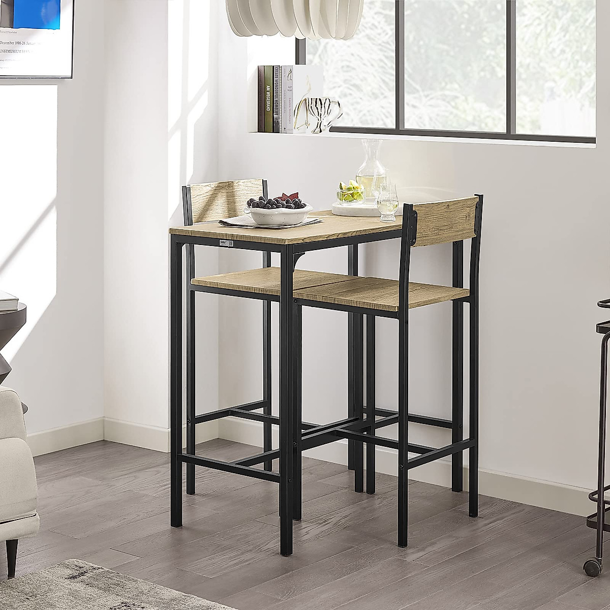 Haotian SoBuy 3 Piece Dining Set, Dining Table with 2 Stools, Bar Table Set, Home Kitchen Counter Breakfast Table, Bar Table with 2 Bar Chairs, Natural OGT03-N