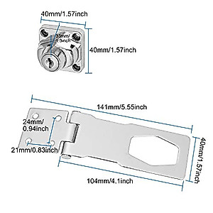 4 Pack Keyed Hasp Latch Lock 4 x 1-5/8 inch Twist Knob Keyed Locking Hasp for Small Doors, Drawer, Cabinets and More, Stainless Steel Chrome Plated Hasp Lock with Keys