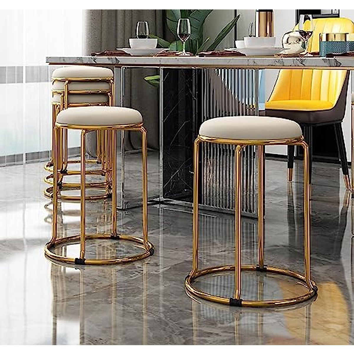 Technology cloth Bar Stool Backless Bar Stools Counter Stools Vanity Stools salon backless bar stools Round Stool Stackable Round Chairs Dining Chairs Set of 5 Pack,for Dinning,Kitchen,salon,Semina.