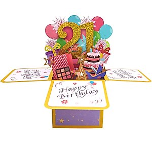 21st Birthday Pop-Up Card - Delightful Birthday Greeting Card for Her - Perfect 21st Birthday Gift for Sisters, Daughters, and Nephews - 21 Years Old Birthday Card with Blank Note and Envelope