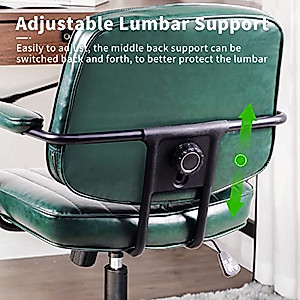 Arts wish Mid Century Office Chair Leather Desk Chair Green Office Desk Chair Home Office Chair with Wheels and Arms