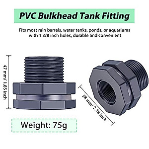 2 Pieces PVC Bulkhead Fitting for Rain Barrels, Aquariums, Water Tanks (3/4 Inch)