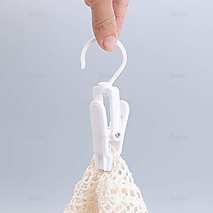 AUEAR, 20Pcs Clips Swivel Hooks Laundry Hook Super Strong Plastic Solid Clip Family Travel 360 Degree Rotating Hanging Pins Clothespin hatpins for Home Use to Hang and Dry Wet Clothes White 4.3inch