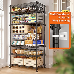 REIBII 6-tire Wire Shelving Rack,Storage Shelves Metal Shelves for Storage Load 1000 LBS,Heavy Duty Shelving Unit with Wire Shelf Adjustable Pantry Shelf Bathroom Kitchen Garage Black 24" Wx14 Dx71 H