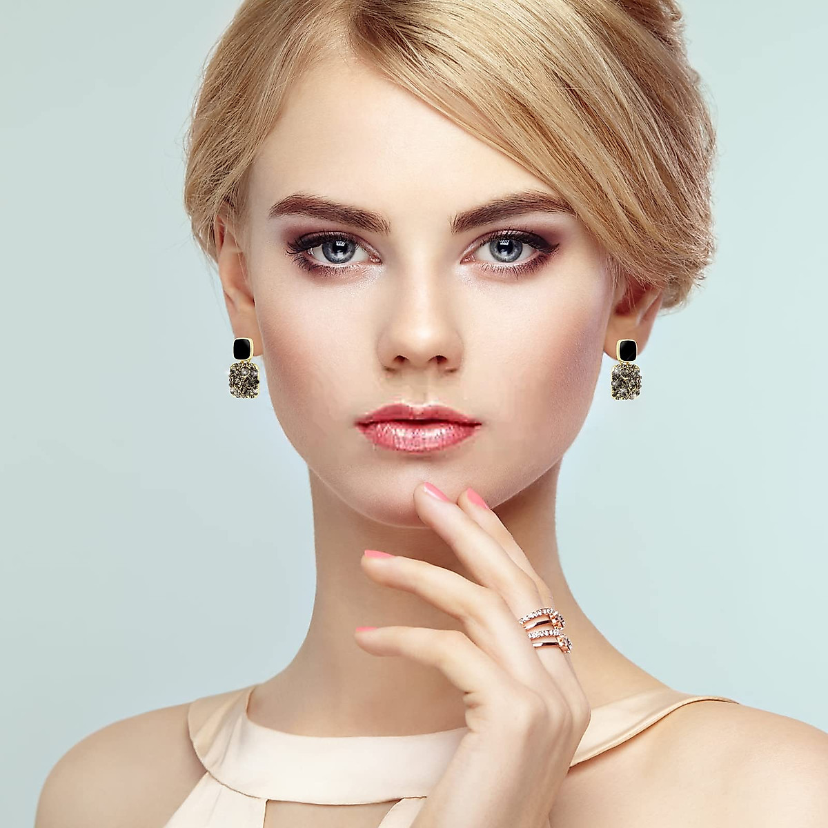 Black and Gold Earrings for Women Girls Hypoallergenic Crystal Rhinestone Dangle Drop Earings Fashion Geometric Square Statement Earingings