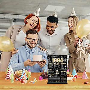 Eiurteao 30th Birthday Decorations Back in 1994 Table Sign for Men Women, Black Gold Happy 30 Bday Two-Sided Wooden Table Poster with Stand Party Supplies, Thirty Birthday Display Holder Table Decor