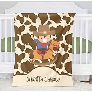 Cute Cowboy Horse Brown Cow Personalized Baby Swaddle Blanket Super Soft for Boy & Girl,Custom Your Baby Name Birthday Kids(30x40 Inches)