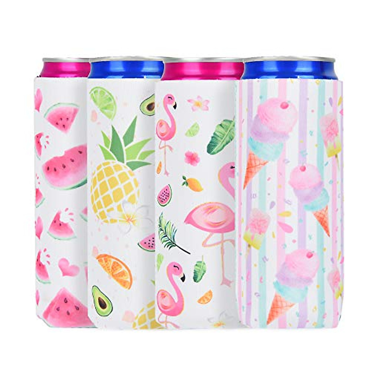 Neoprene Slim Can Sleeves - Set of 12 Can Sleeves Beer Soda Drink Coolies Caddies Collapsible Reusable Thermocoolers for Weddings Bridal Shower Birthday Bachelorette Parties