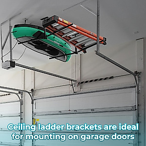 Dabolang Adjustable Ladder Ceiling Rack, Garage Surf Storage, Heavy Duty Overhead Paddleboard Hanger, Kayak Ceiling Mount Rack for Telescopic Ladder/Snowboard/Lumber. Double-sided